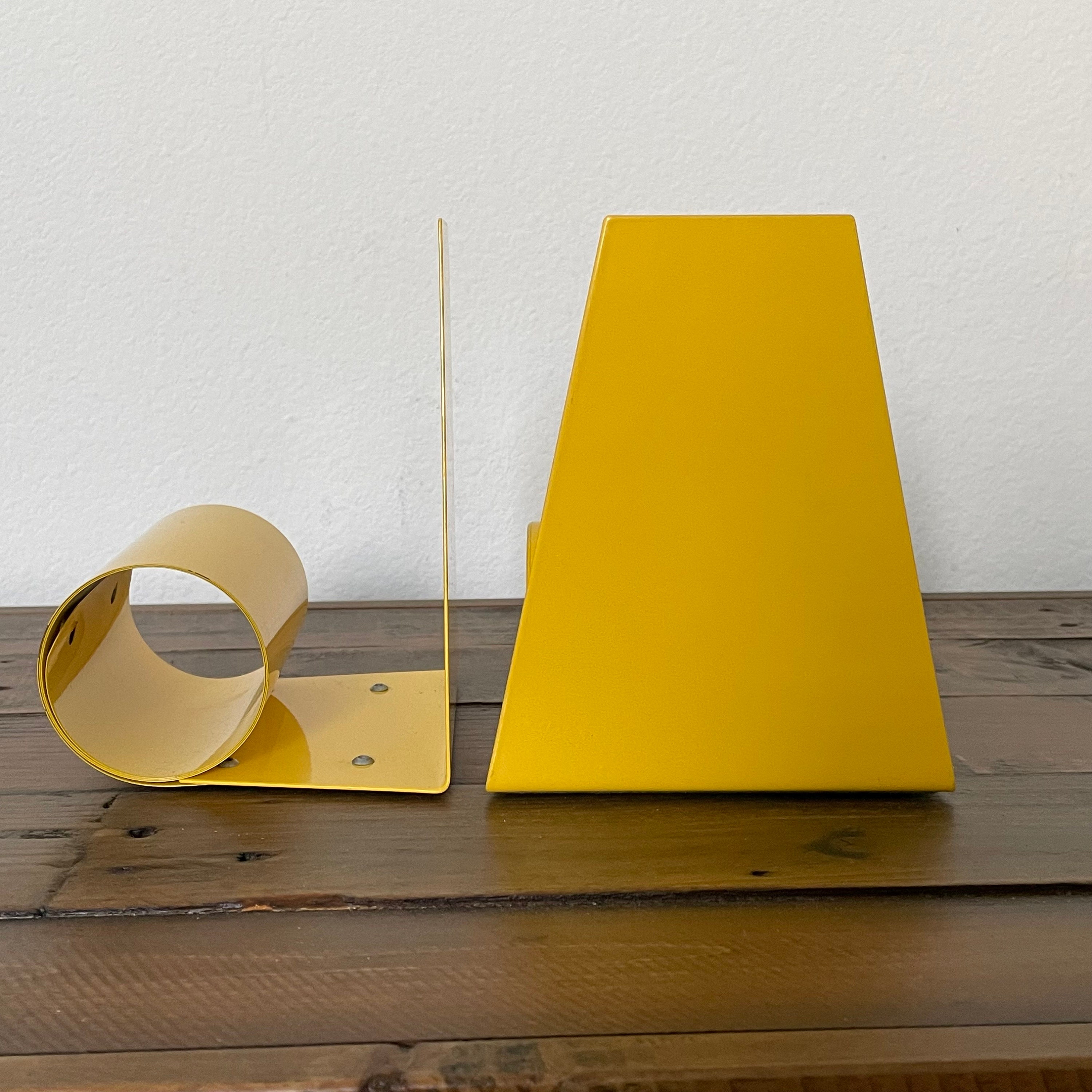 1960s Pop Art MCM Coiled Steel bookworm Bookends Primary Yellow Enamel ...