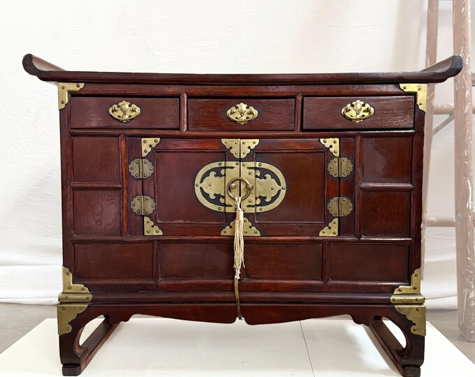 Antique Korean Bandai Cabinet / Wedding Chest / Tansu Elmwood & Brass ...