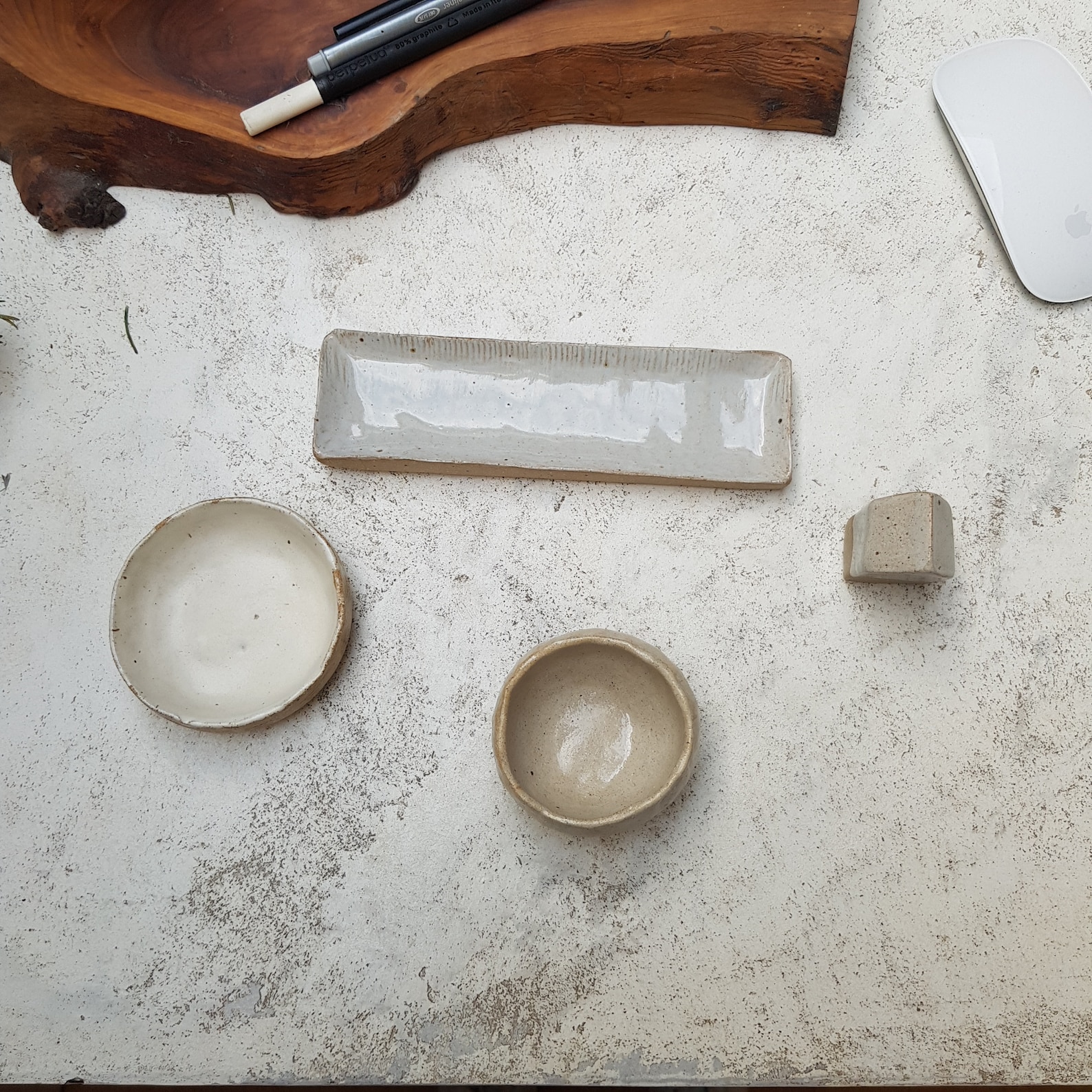 Ceramic Desk Tidy Set in an Organic Concrete Grey - Etsy