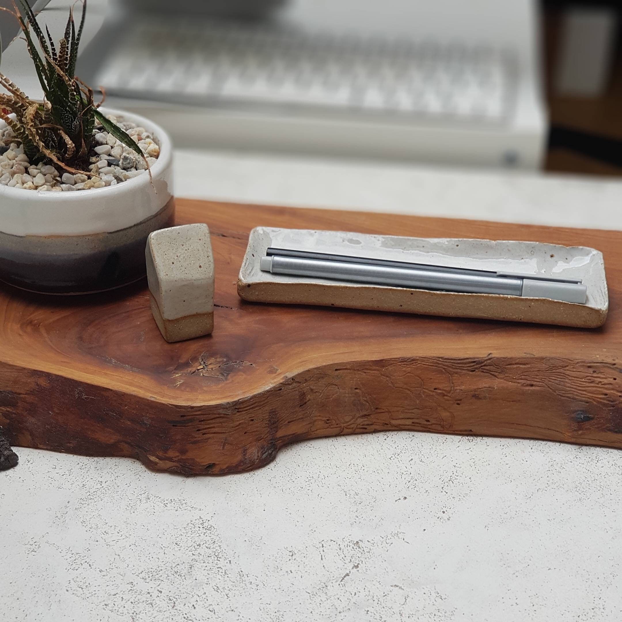 Ceramic Desk Tidy Set in an Organic Concrete Grey - Etsy