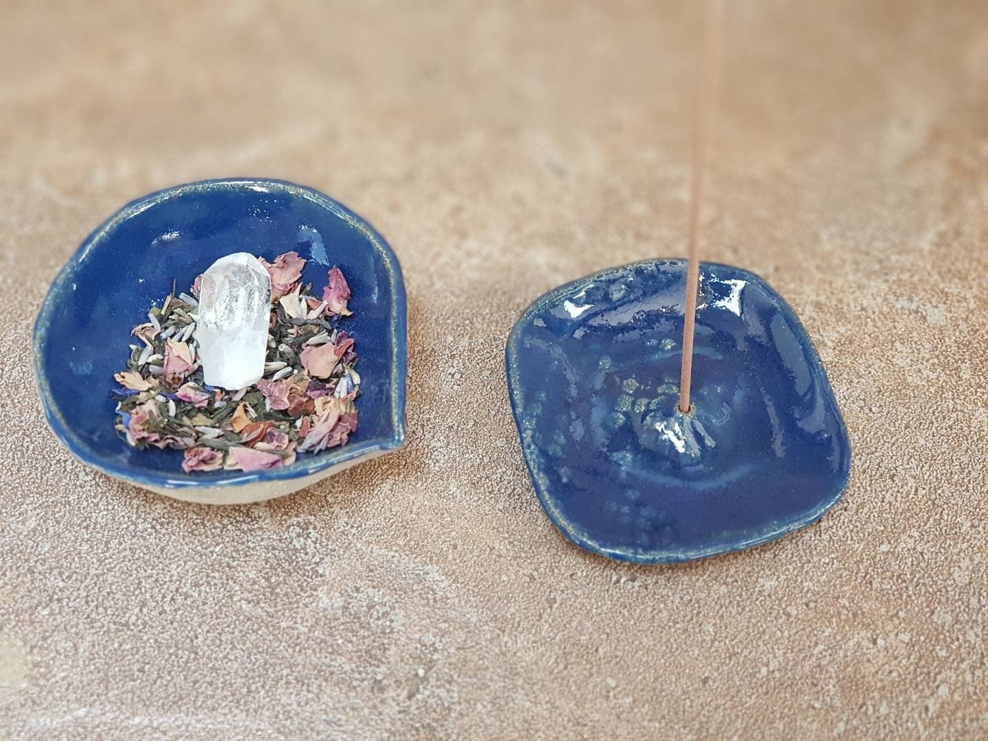 Deep Blue Ceramic Ritual Set/ Incense Burner and Bowl - Etsy
