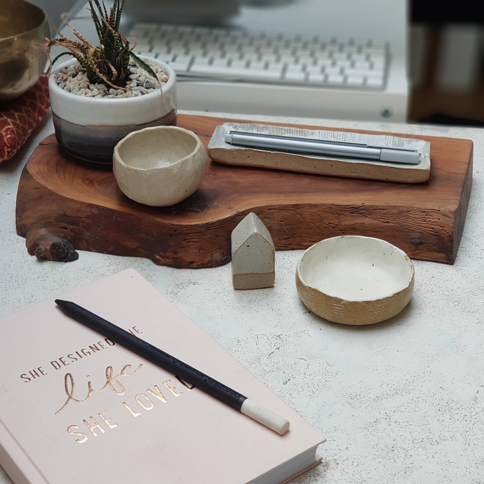 Ceramic Desk Tidy Set in an Organic Concrete Grey - Etsy