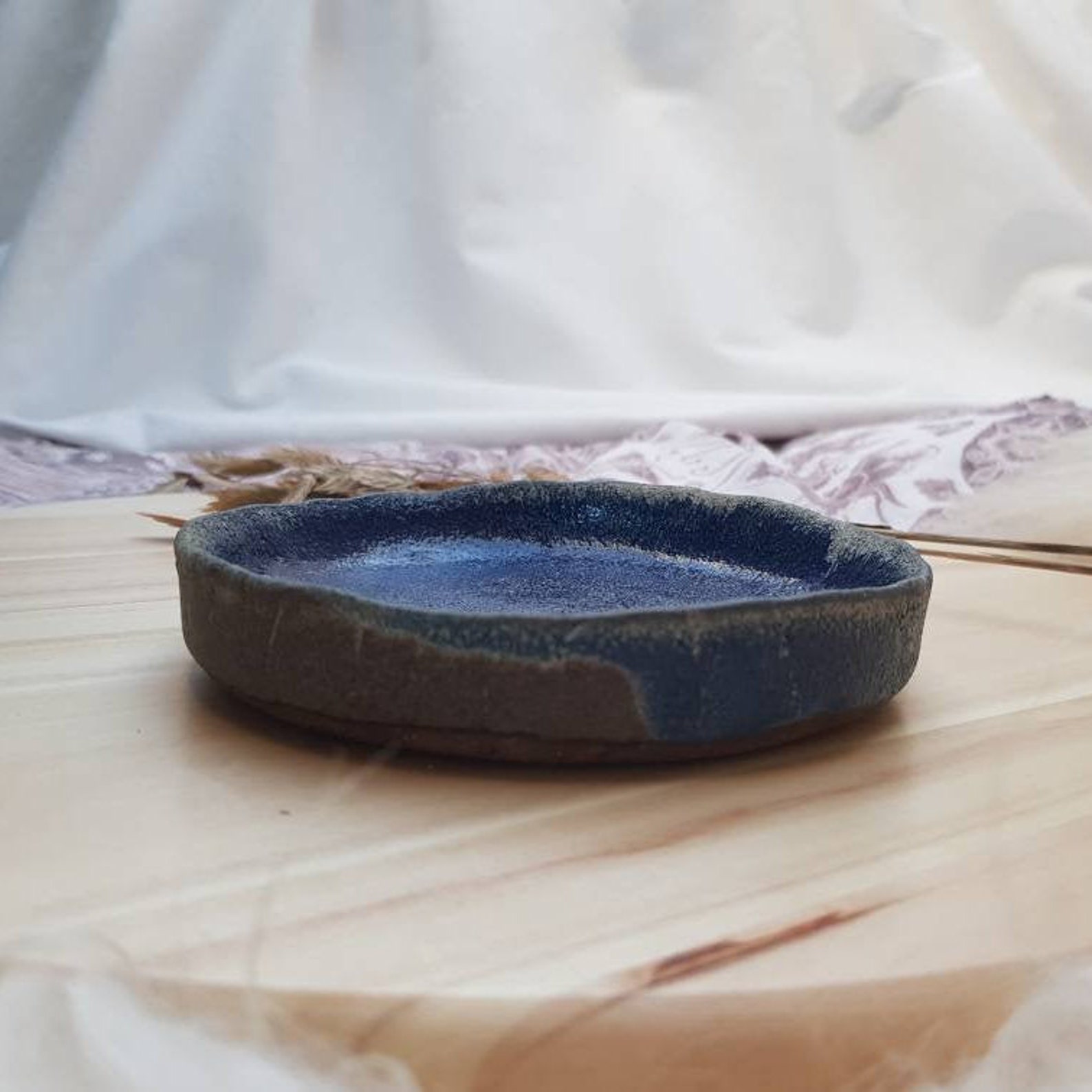 Contemporary Wabi-sabi 14cm wide Atlantic blue ceramic bowl | Etsy