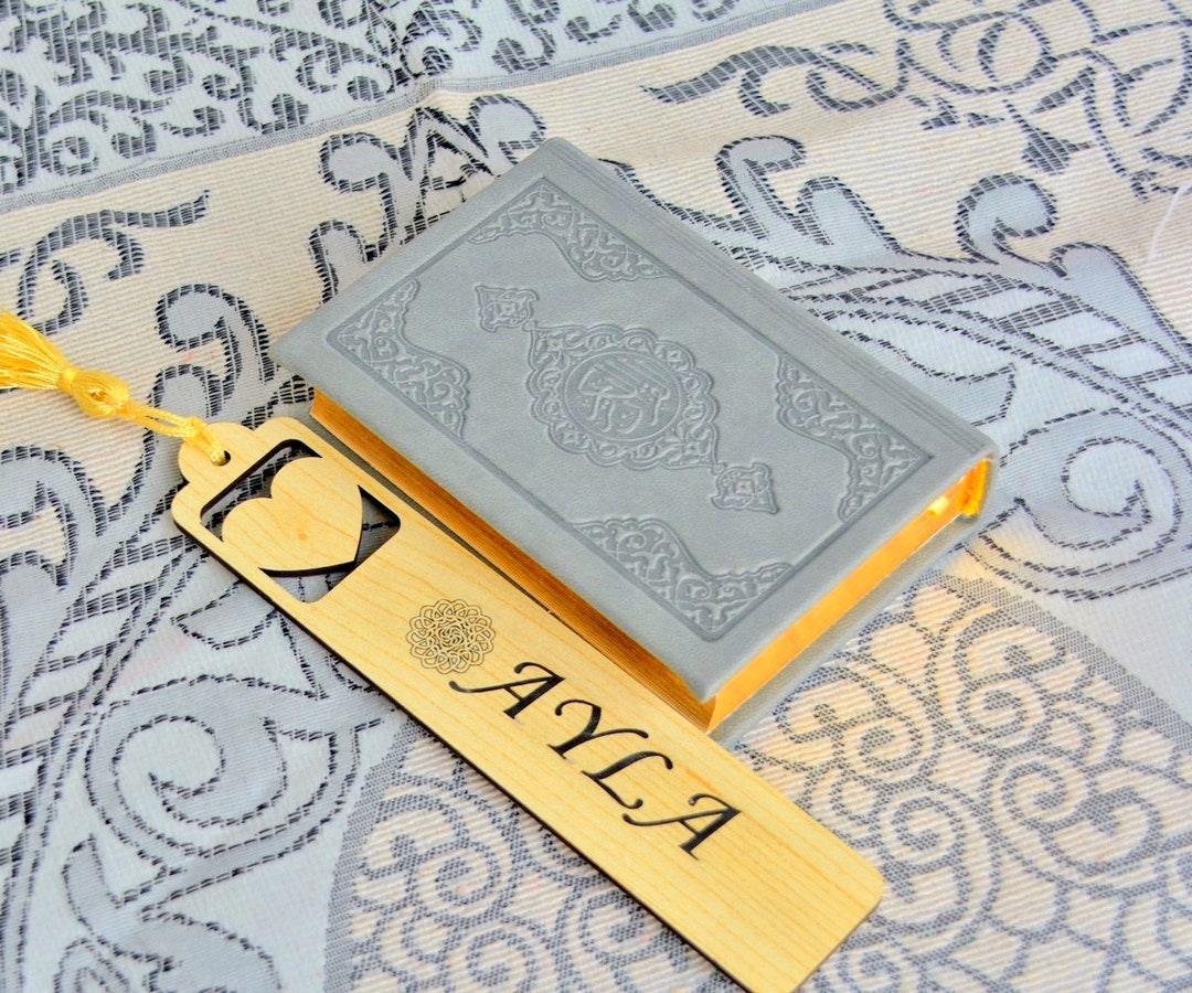 Gray Muslim Pray Mat Quran Bookmark Set, Gray Praying Mat, Salah Long ...