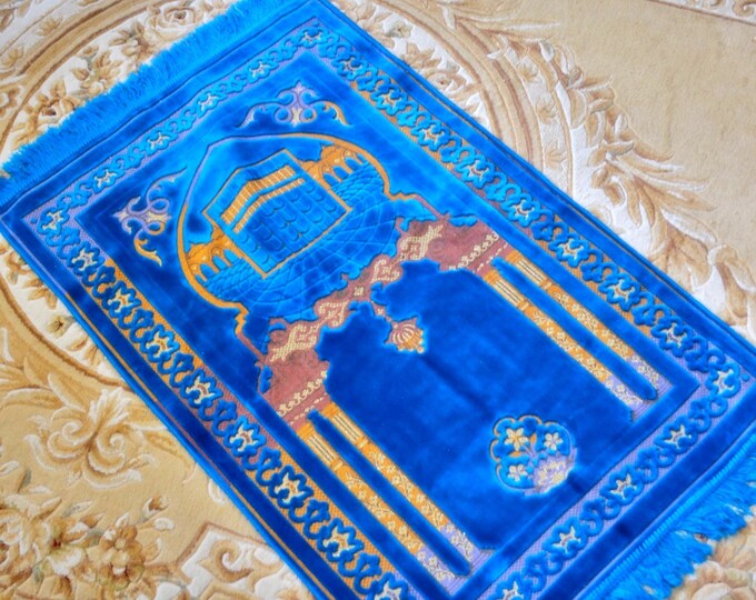 Blue Kabaa Islamic Rug Lux Pray Mini Carpet Religious Muslim - Etsy