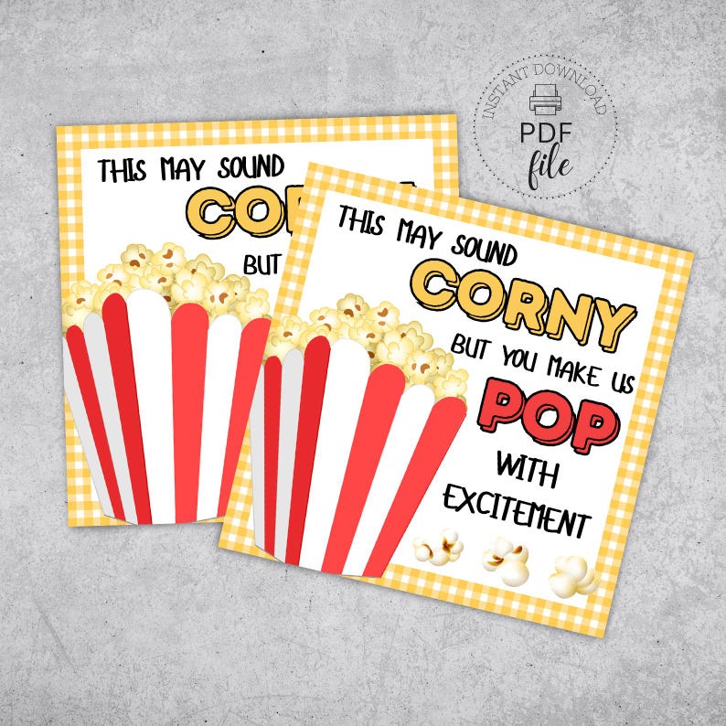 Popcorn Appreciation Gift Tag Template, This May Sound Corny Printable ...