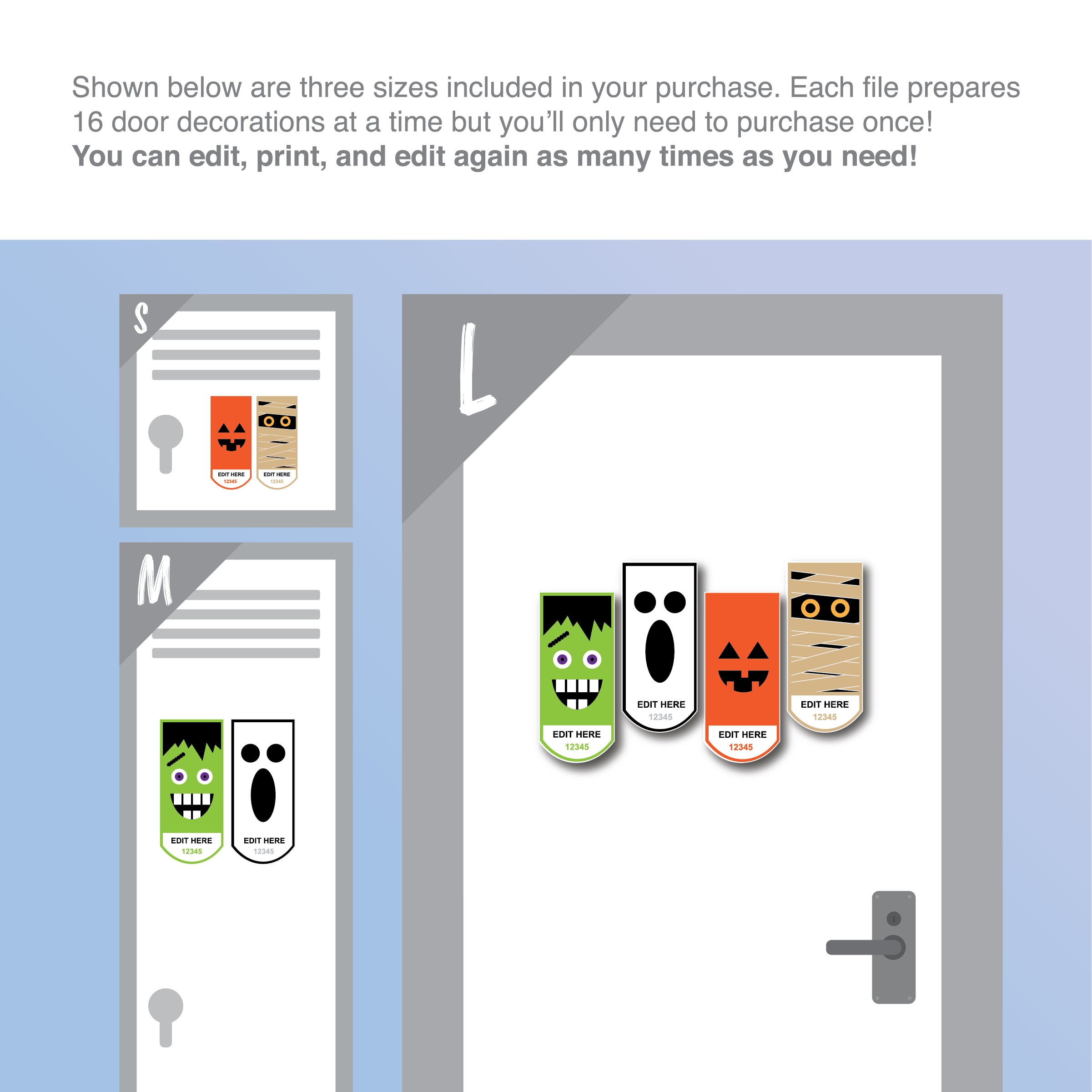 Halloween Door Decoration / Printable / Frankenstein / Mummy / Pumpkin ...