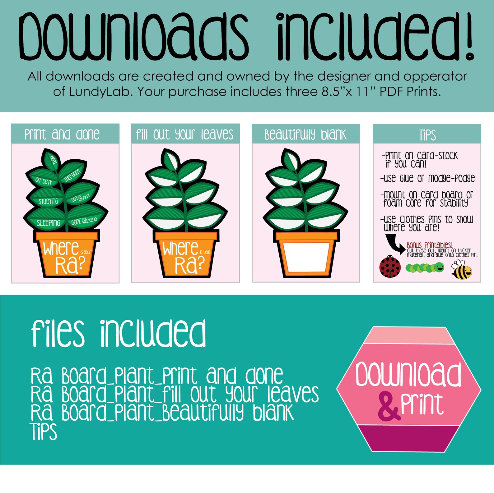 Potted Plant RA Board / Printable / on Duty Board / Where Am | Etsy