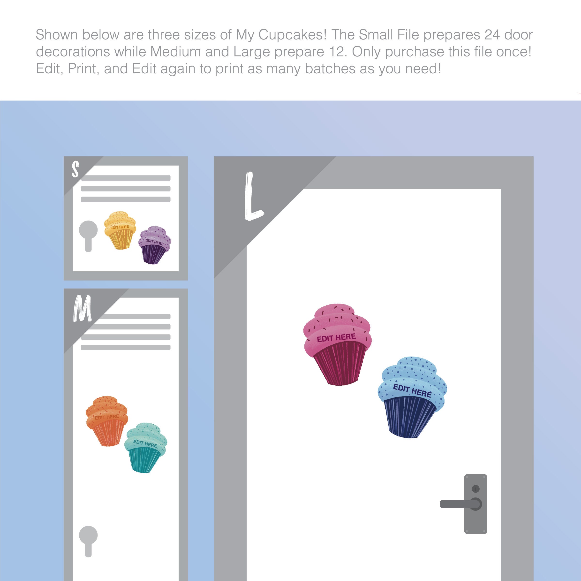 My Cupcakes Door Decoration / Hand-drawn / Editable / Printable / Food ...