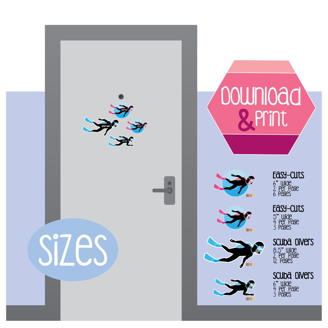 Scuba Divers Door Decoration / Printable / Sea / Swim / Sport ...
