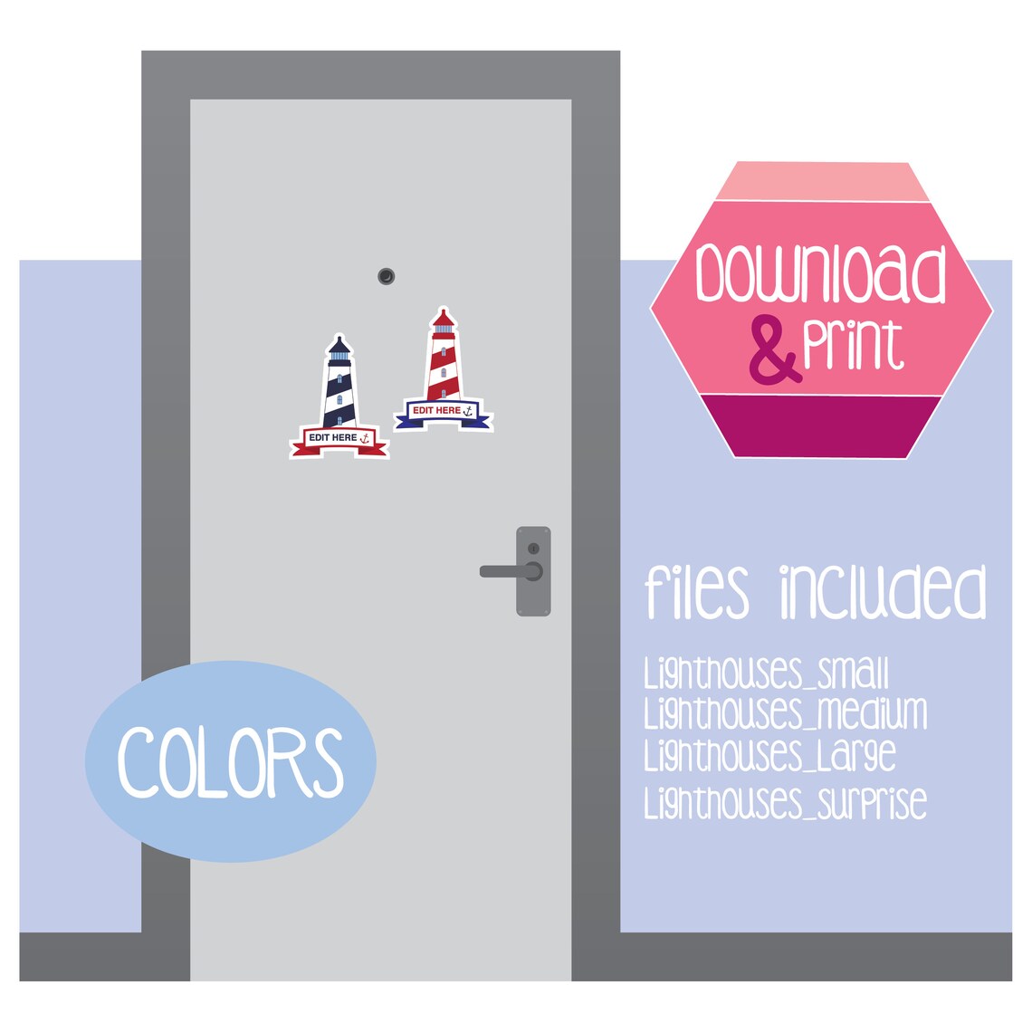 Lighthouses Door Decoration / Printable / Nautical Theme / Navy ...