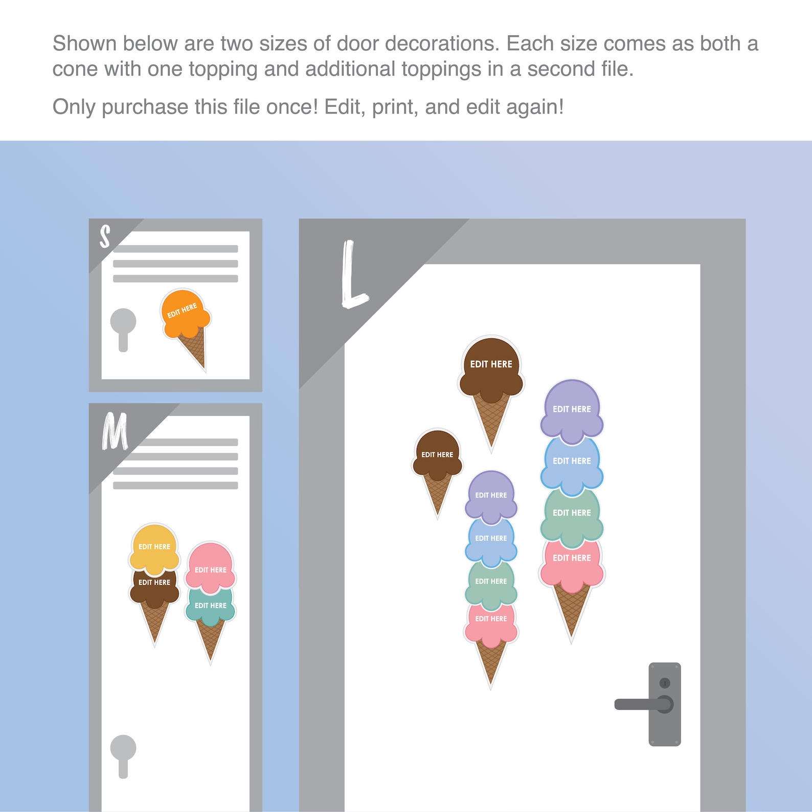 Ice Cream Door Decoration / Printable / Summer / Scoops / - Etsy