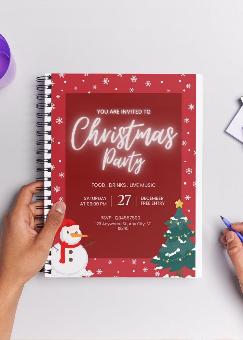 Editable Christmas Party Invitation: Modern Glow Design (canva Template ...