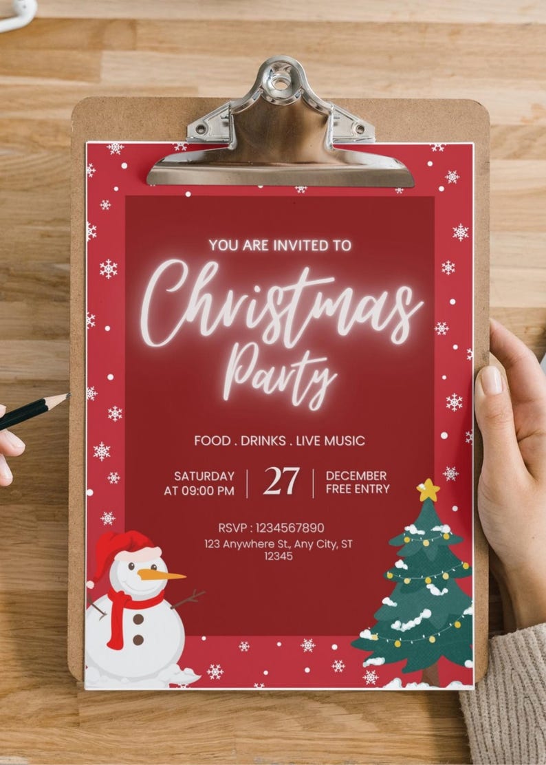 Editable Christmas Party Invitation: Modern Glow Design (canva Template ...