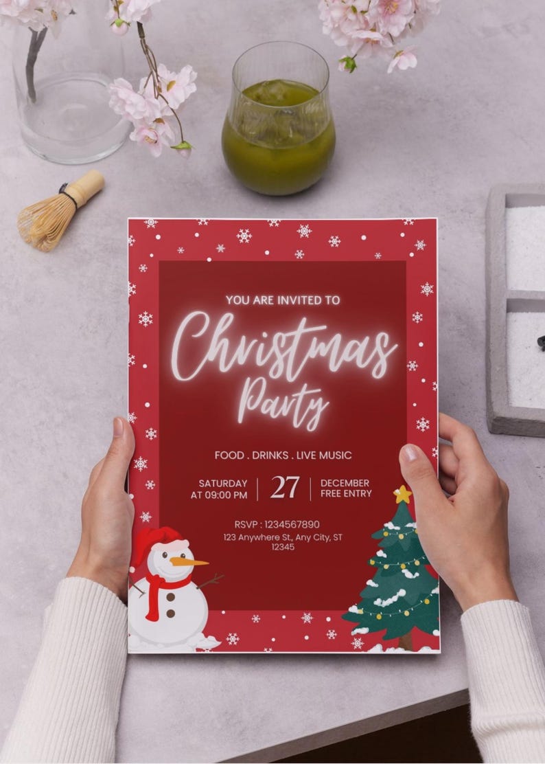 Editable Christmas Party Invitation: Modern Glow Design (canva Template ...
