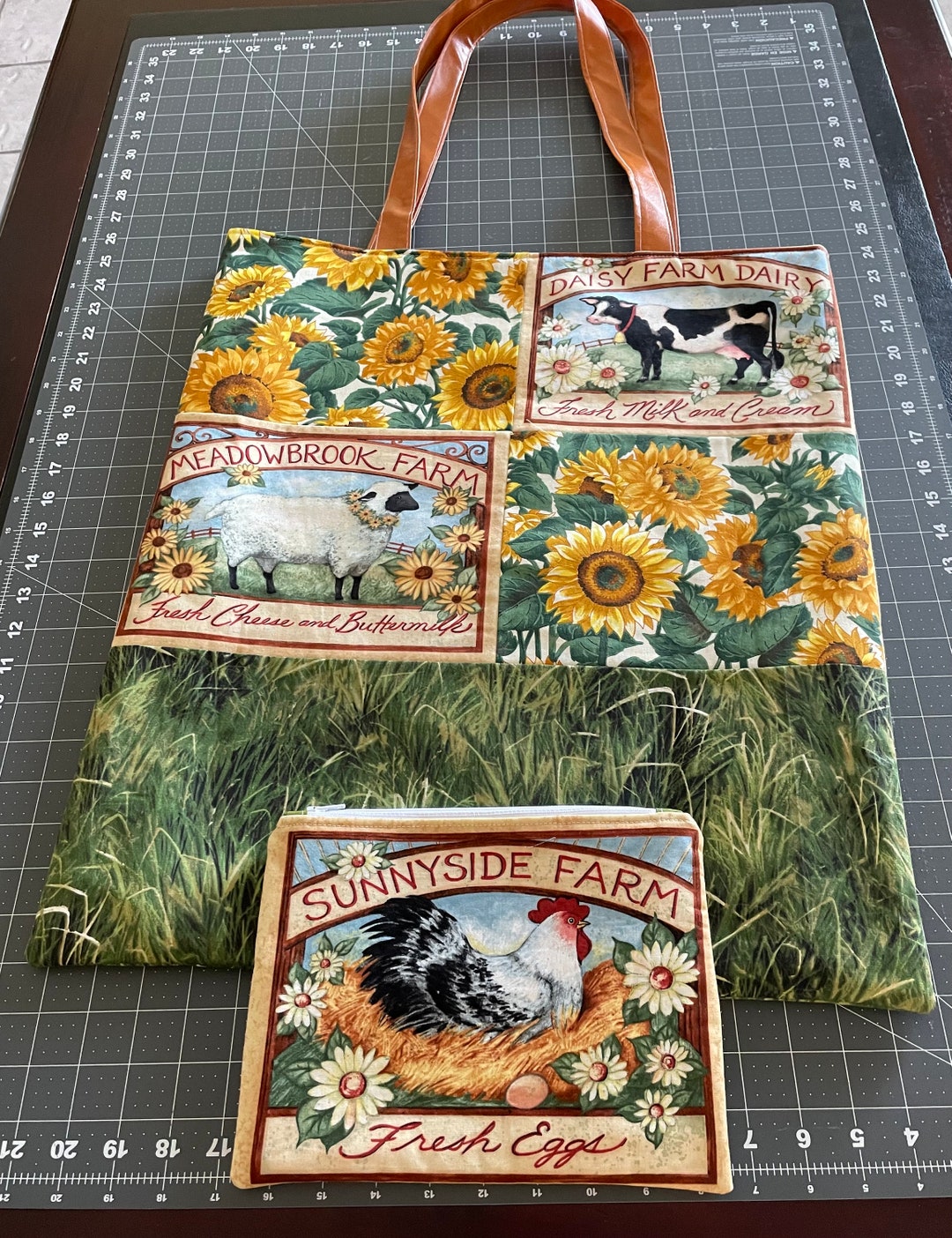 Extra Large Tote Bag, Project Bag, Farm Theme, Faux Leather Long ...