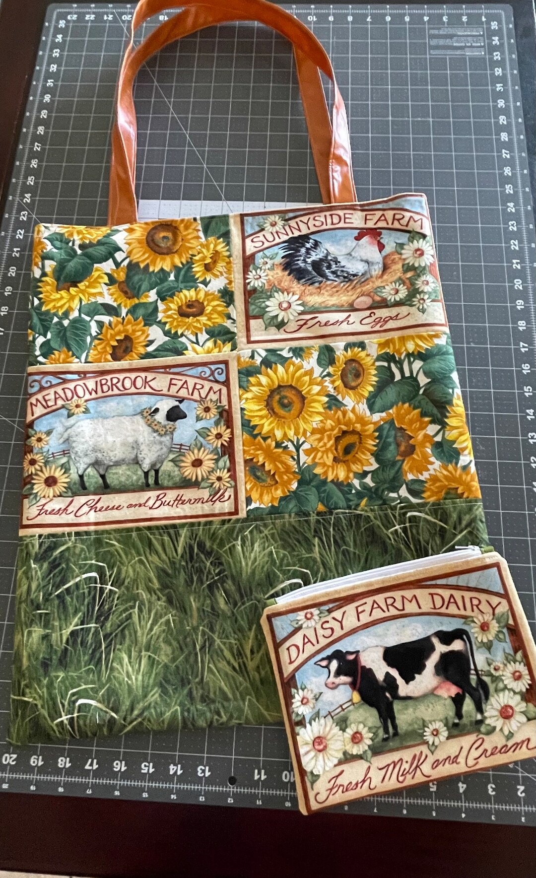 Extra Large Tote Bag, Project Bag, Farm Theme, Faux Leather Long ...