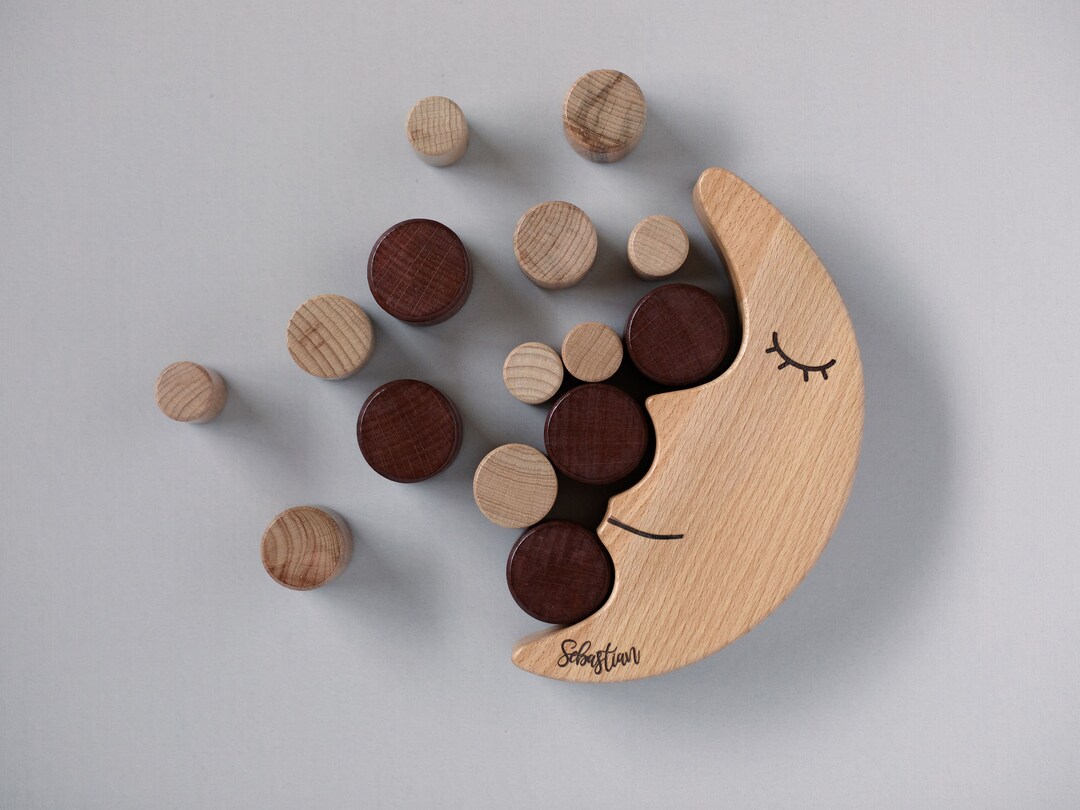 Wooden Moon Stacking Toy Moon Shaped Stacking Toy Balancing Wooden Game ...