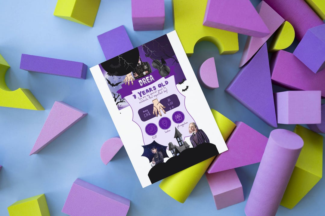 Editable Purple Wednesday Addams Birthday Invitation | Wednesday ...