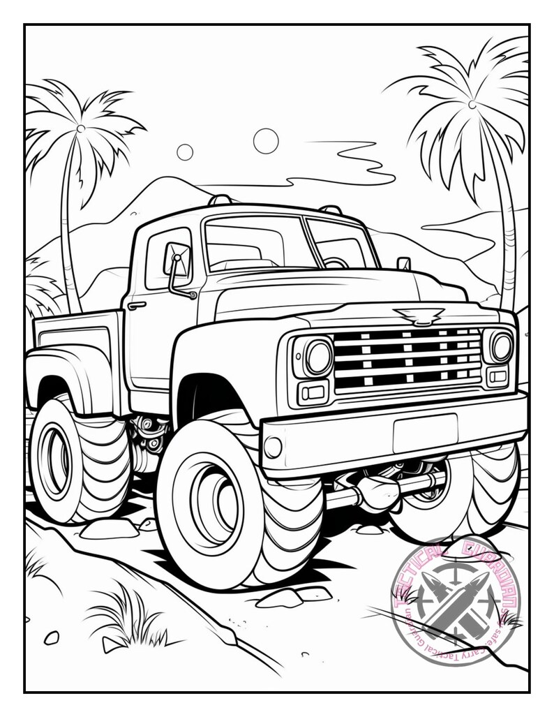 120 Monster Truck Coloring Pages: Kids Activity Book (digital Download ...