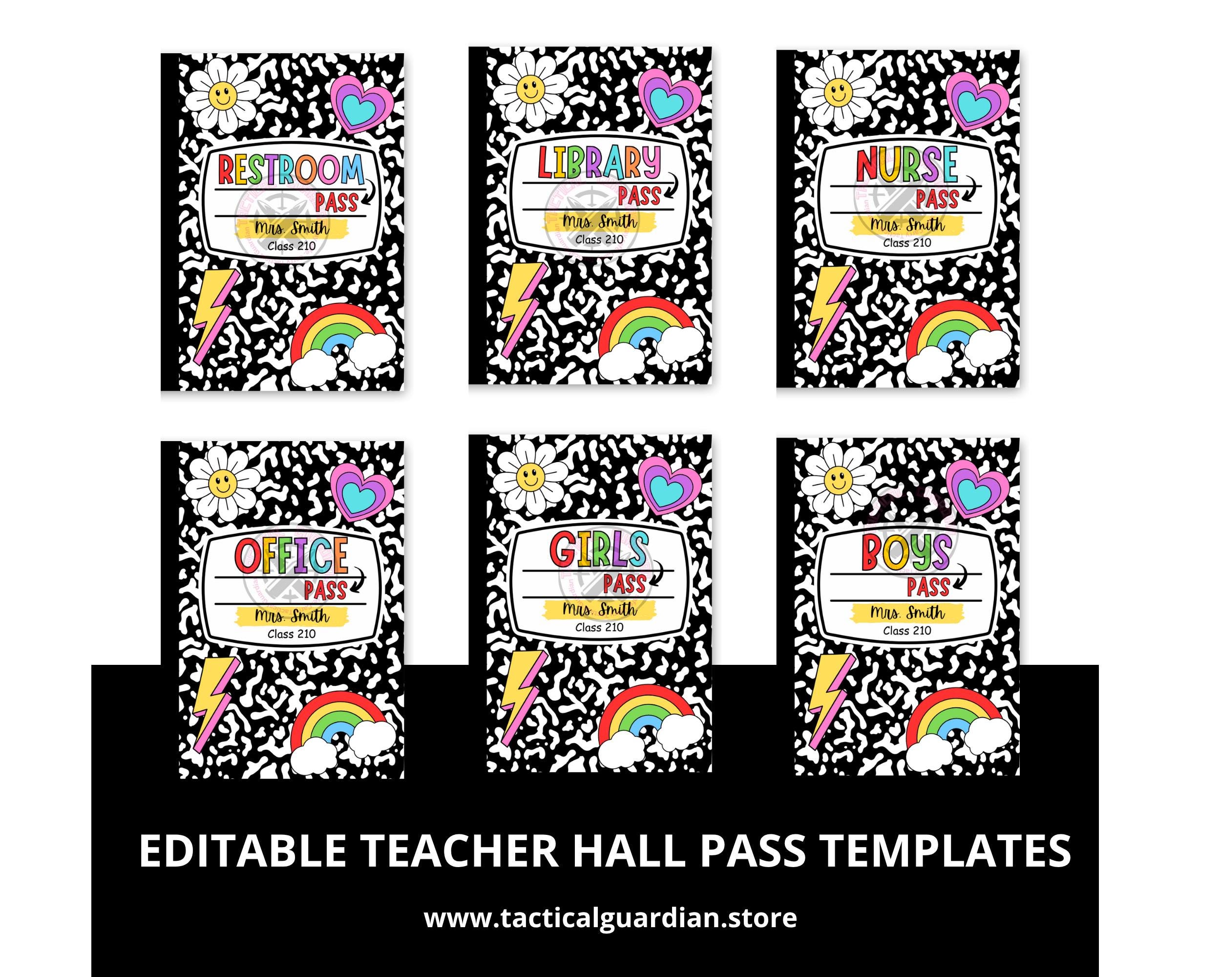 Editable Teacher Hall Pass Template Bundle: Classroom Management ...