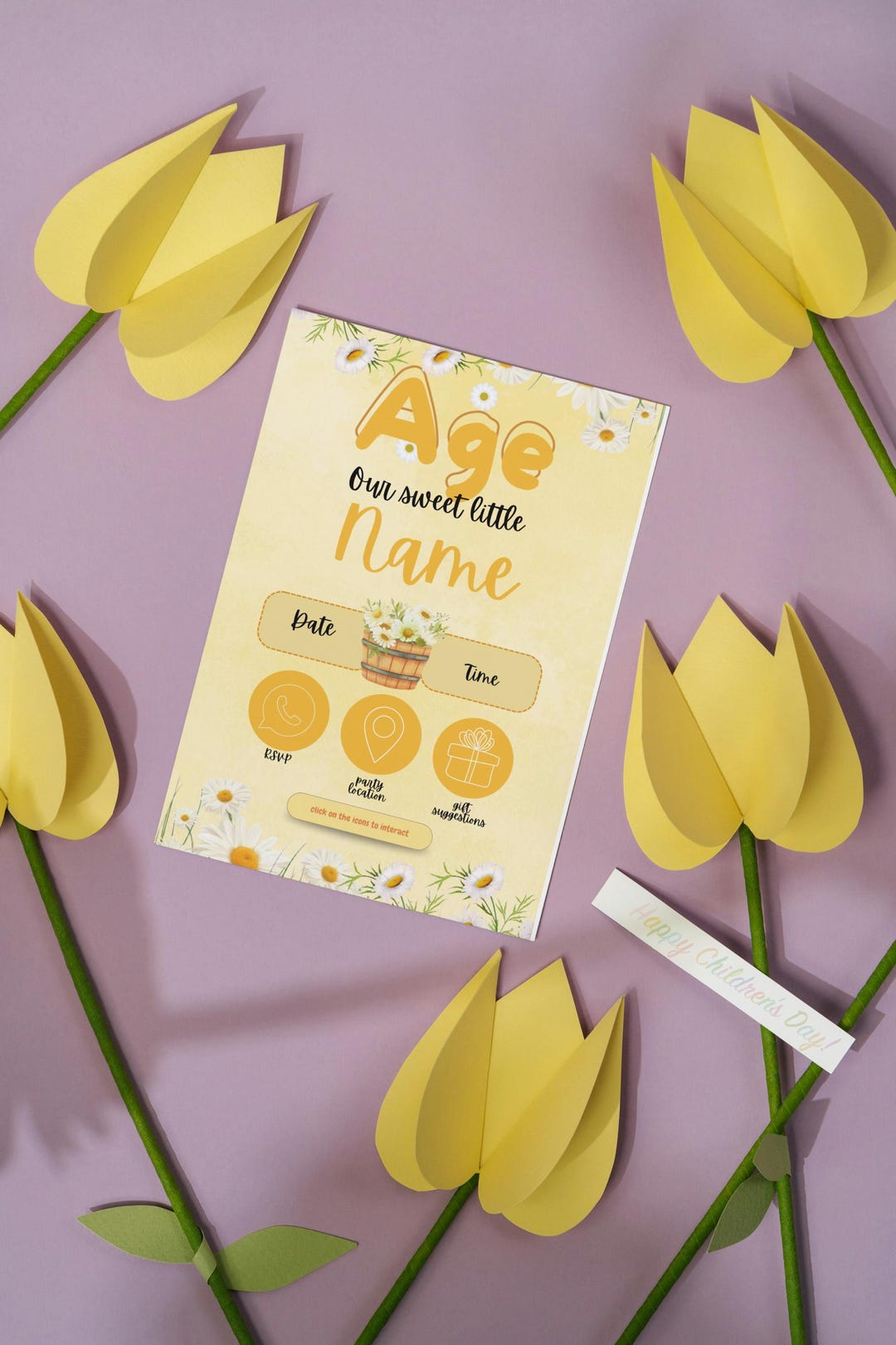 Editable Yellow Daisy Birthday Invitation, Editable Party Invitation ...