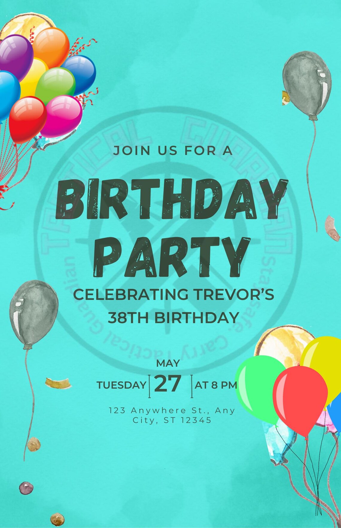 Teal Birthday Party Invitation: Editable Canva Template (digital ...