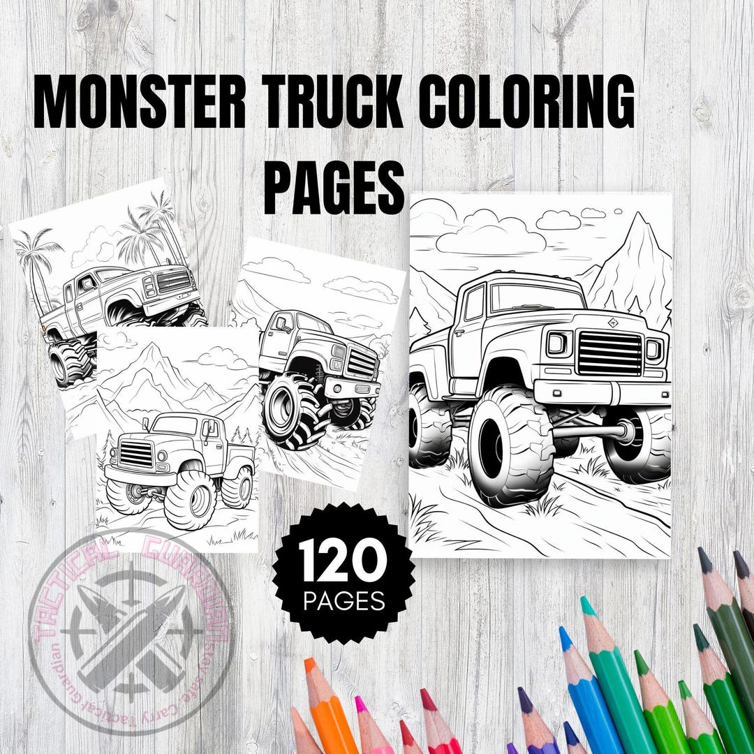 120 Monster Truck Coloring Pages: Kids Activity Book (digital Download ...