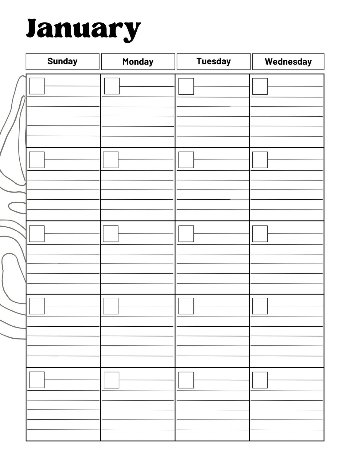 Black & White Monthly Calendar: 2-page Printable Planner (digital ...