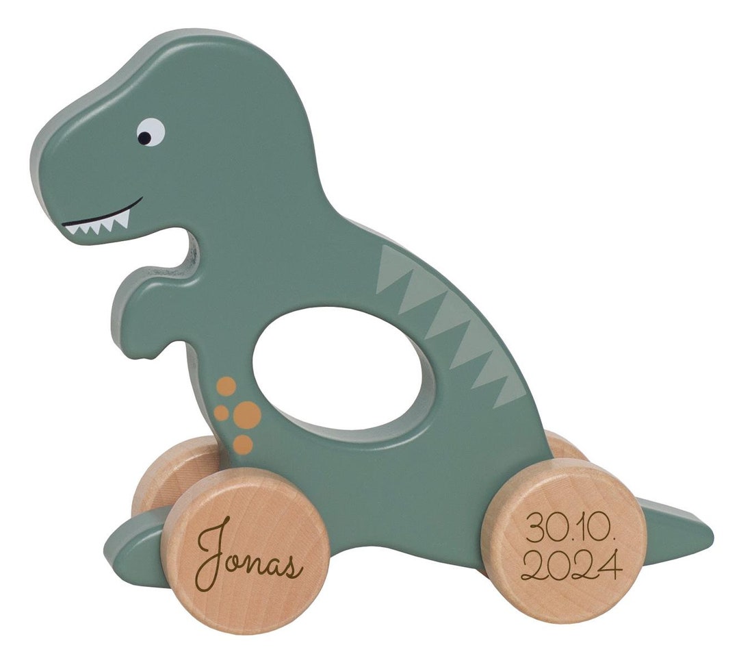Dinosaur Push Toy Made of Wood Personalized With the Name and Date of ...