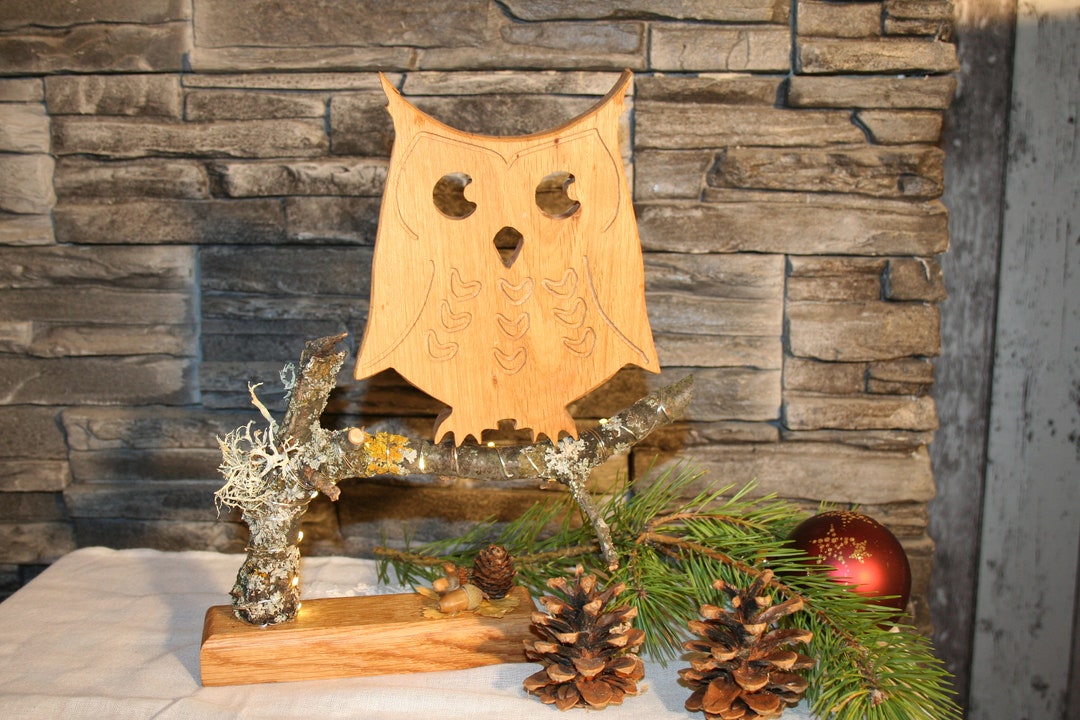 Eule aus Eichenholz Eule Herbstdeko Herbst Eiche Holzdeko Naturdeko Holz Holzdekoration ...