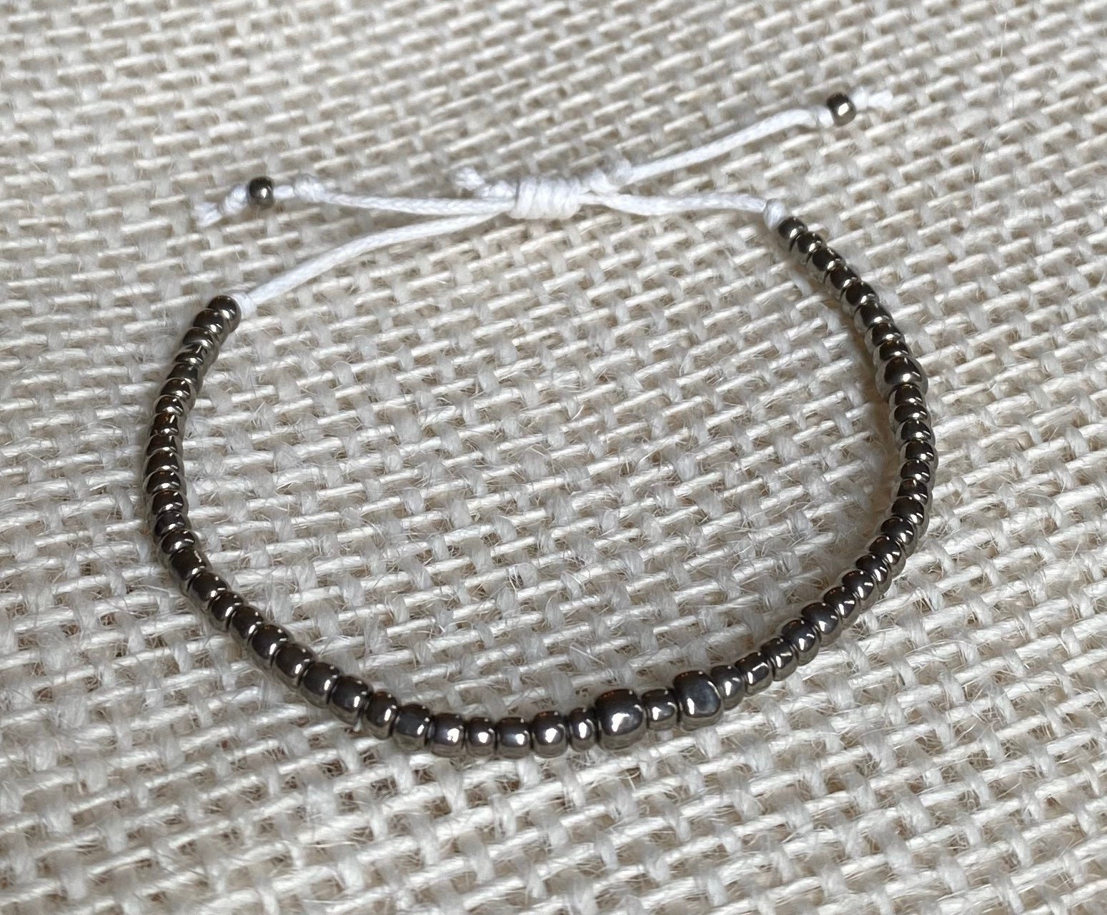 Adjustable Silver Beaded Cord Bracelet / Handmade Beaded Cord Bracelet ...