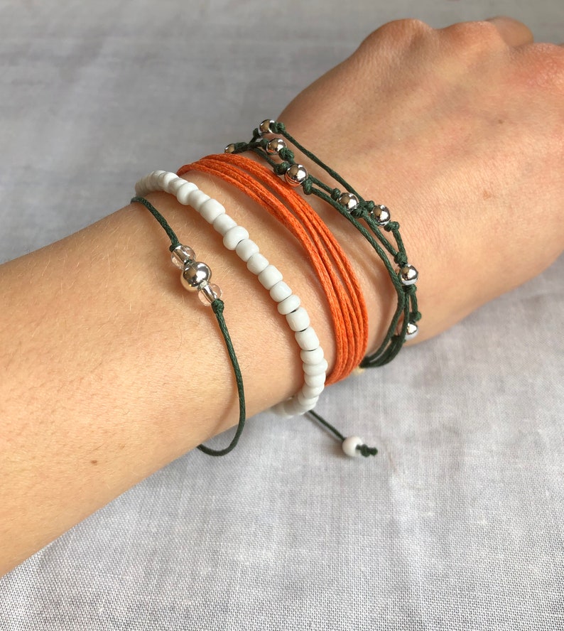 Adjustable White Beaded Cord Bracelet / Handmade Beaded Cord Bracelet ...