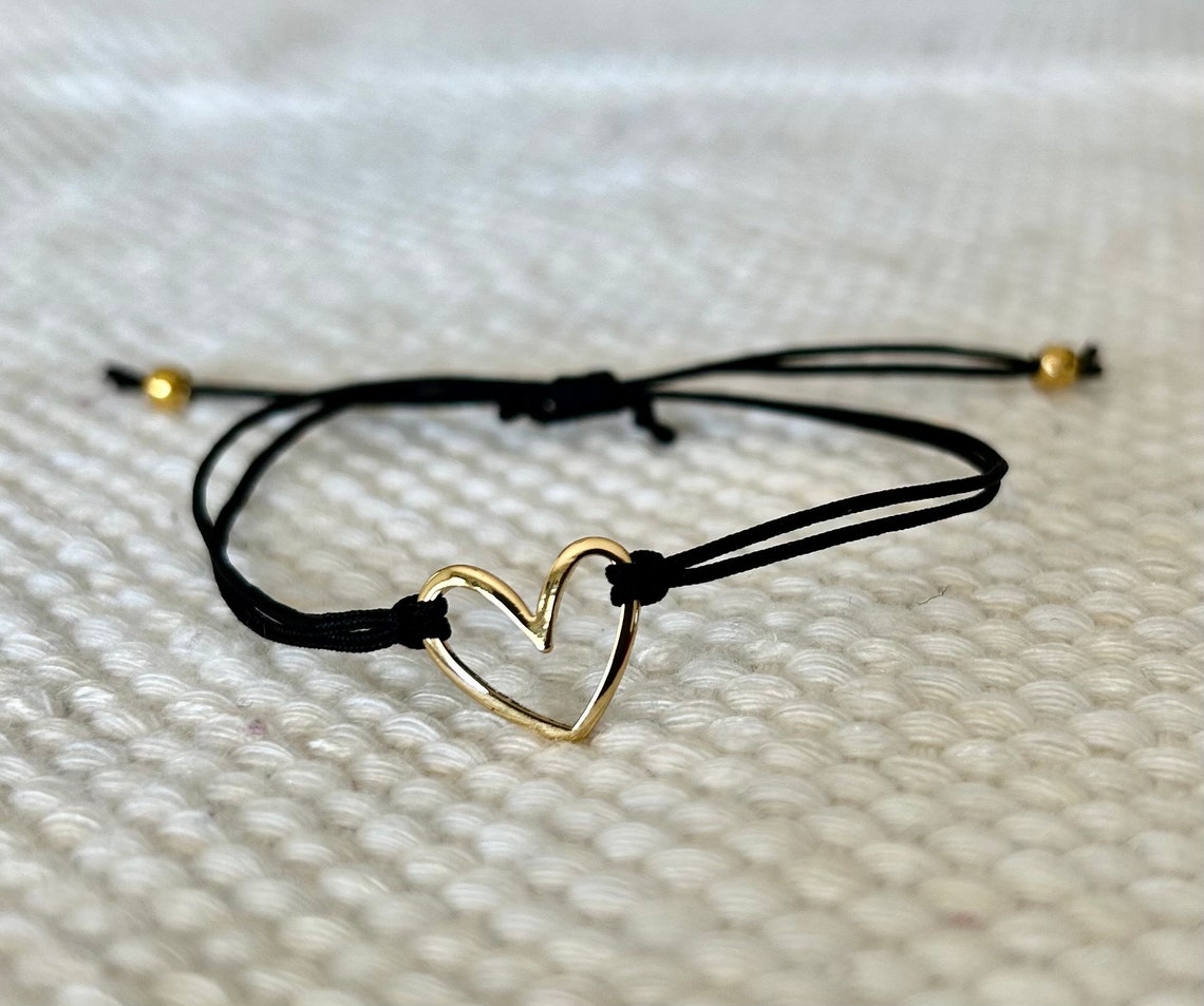 Adjustable Heart Bracelet / 18k Gold Charm Bracelet / Dainty Bracelet ...