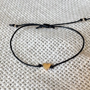 Adjustable Tiny Heart Bracelet / Gold Charm Bracelet / Boho Cord ...