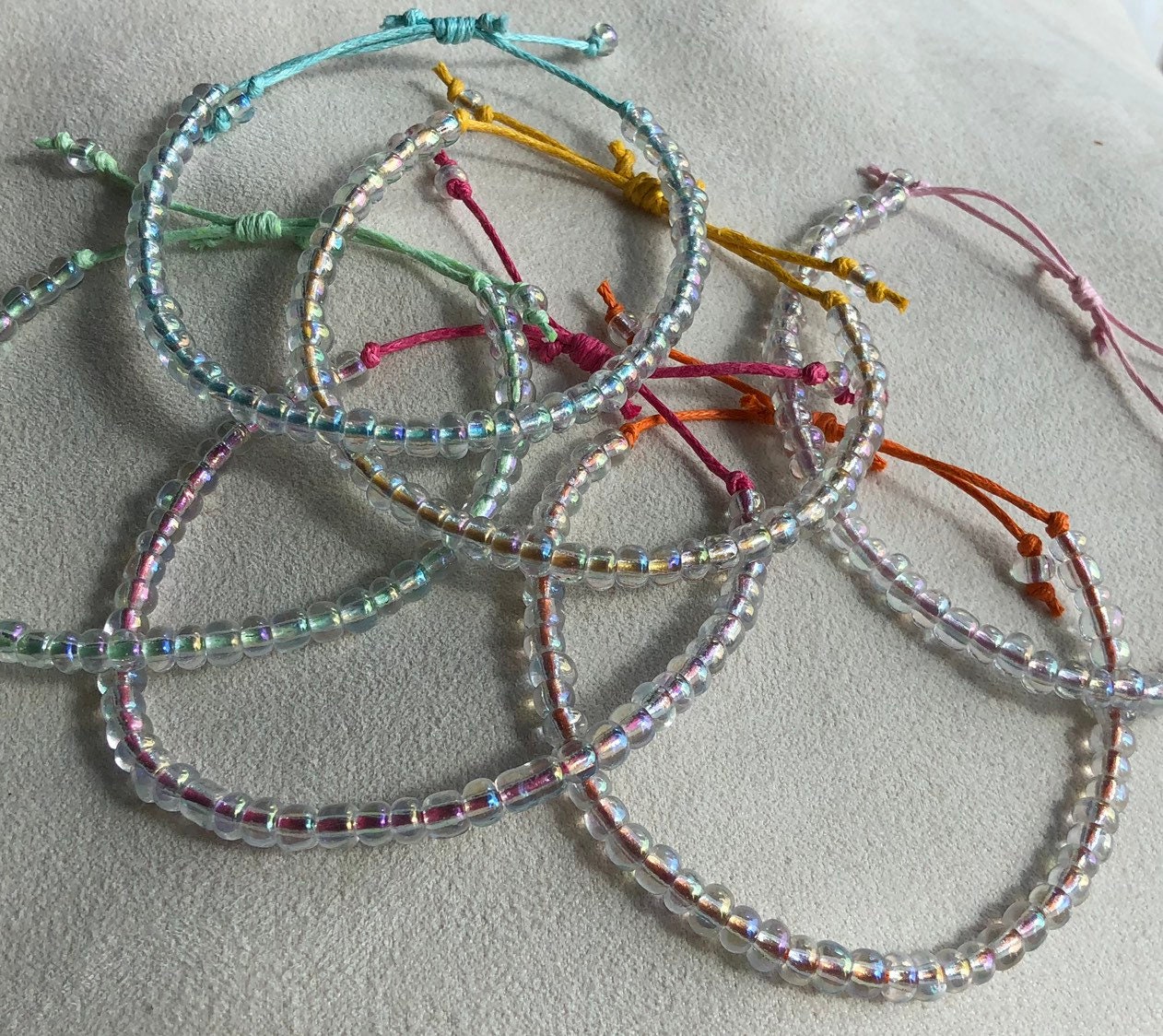 Adjustable Clear Beaded Cord Bracelet / Handmade Beaded Cord - Etsy