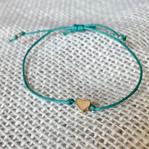 Adjustable Tiny Heart Bracelet / Gold Charm Bracelet / Boho Cord ...