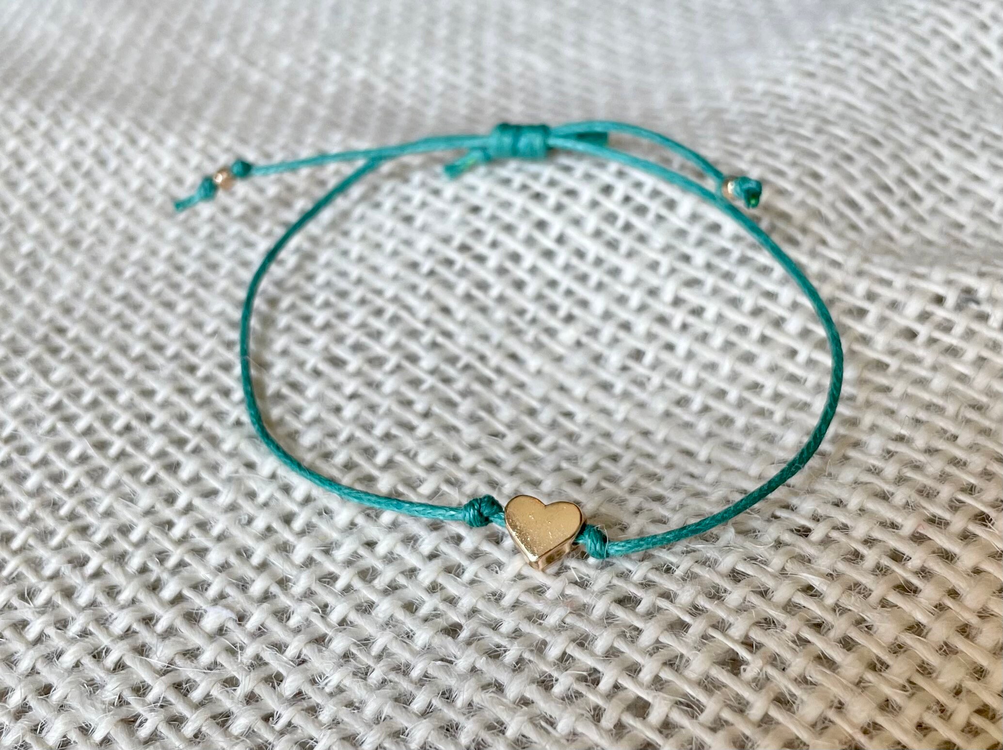 Adjustable Tiny Heart Bracelet / Gold Charm Bracelet / Boho Cord ...