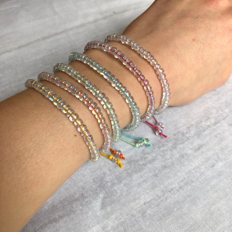 Adjustable Clear Beaded Cord Bracelet / Handmade Beaded Cord Bracelet ...