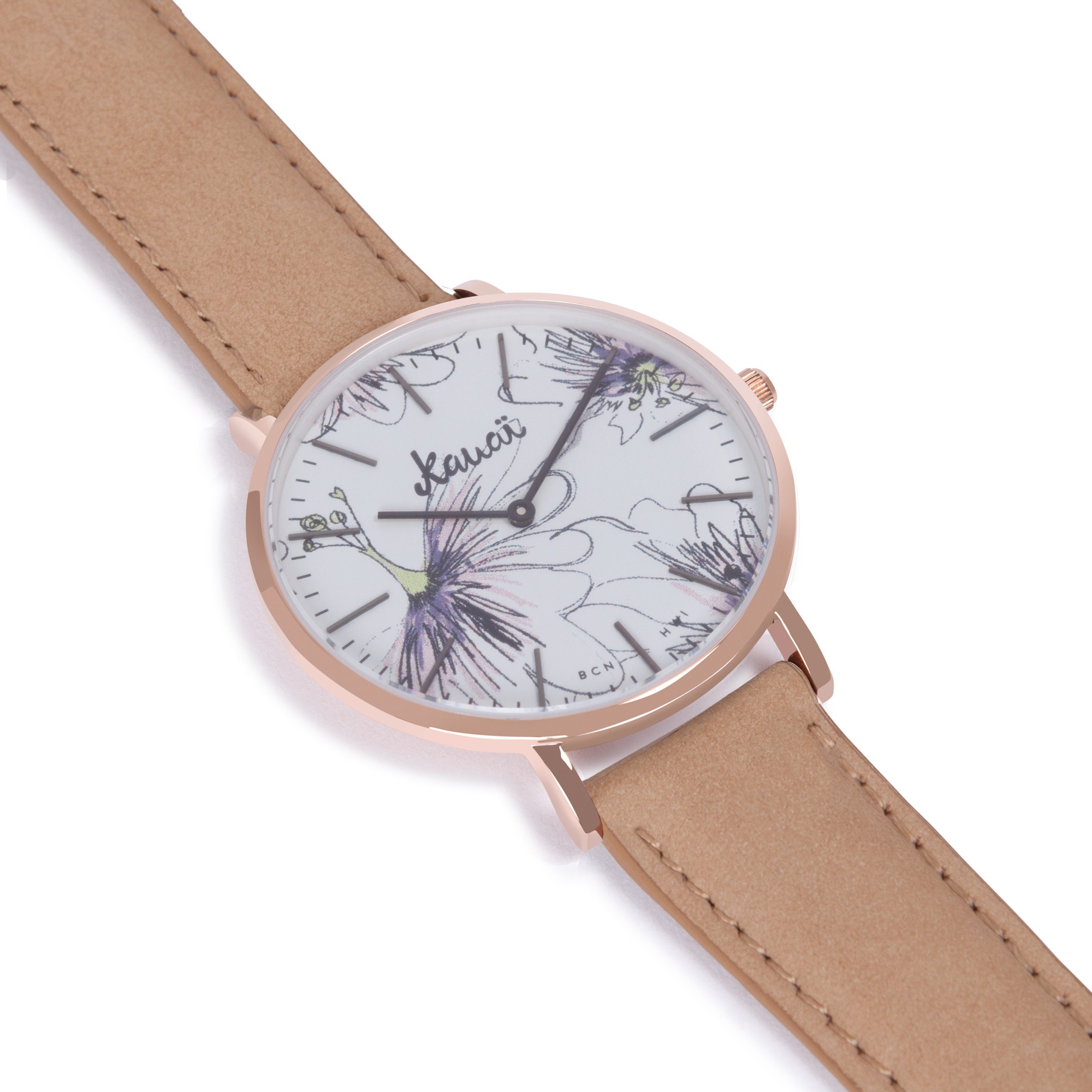 Womens Watch With Flower Pattern | Rose Gold Steel Case and Beige ...