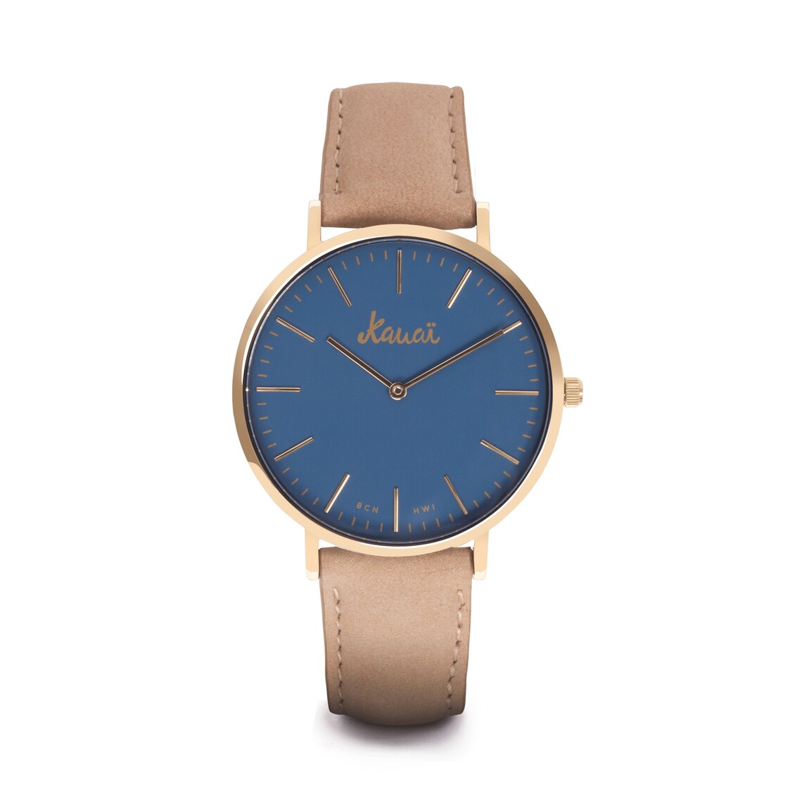 Blue Watch Men and Woman | Beige Leather Strap | 38mm With Gold Case ...