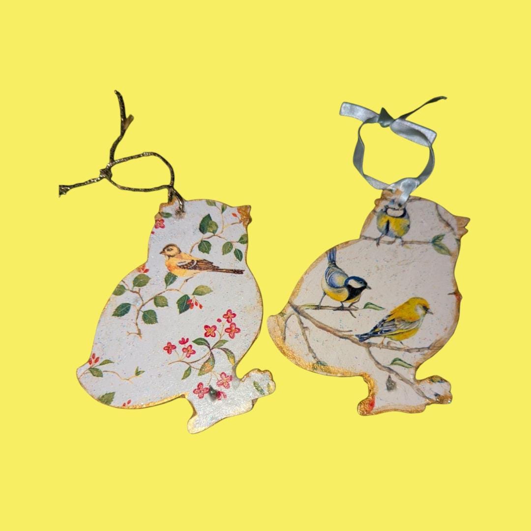 Two Handpainted Decoupaged Baby Chick Ornaments, Tags, Decor. 3.5" Tall ...