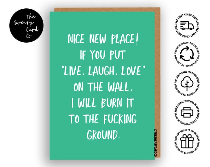 Live. Laugh. Burn. Funny / Sweary / Rude New Home Card - Etsy