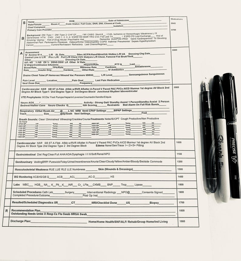 RN Nursing LVN Cna SBAR Nurse Templates 6 Dayshift or Night. 100 Time ...