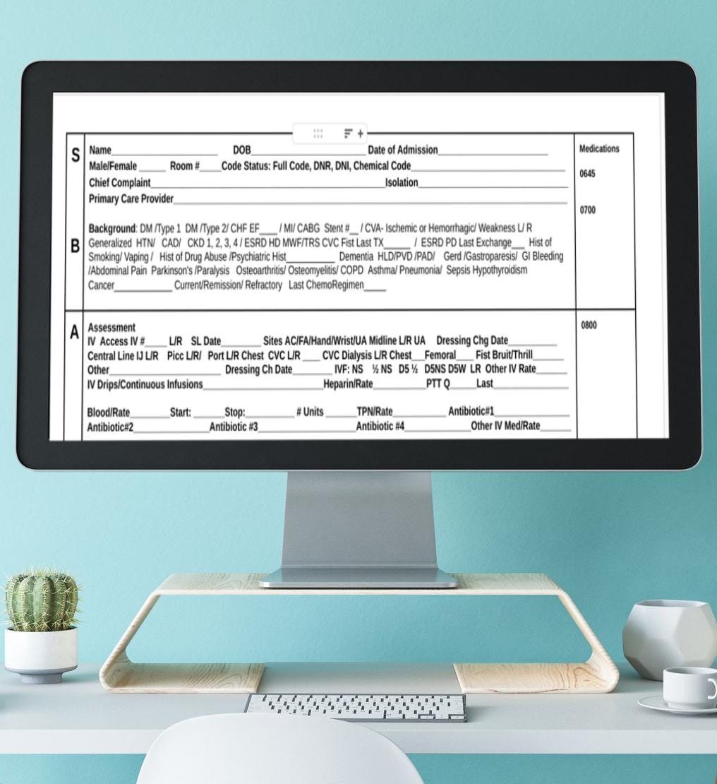RN Nursing LVN Cna SBAR Nurse Templates 6 Dayshift or Night. 100 Time ...
