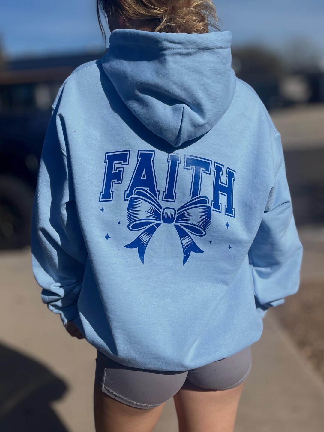 Faith Coquette Bow Soft Baby Blue Christian Hoodie Gift Idea for Her, A ...