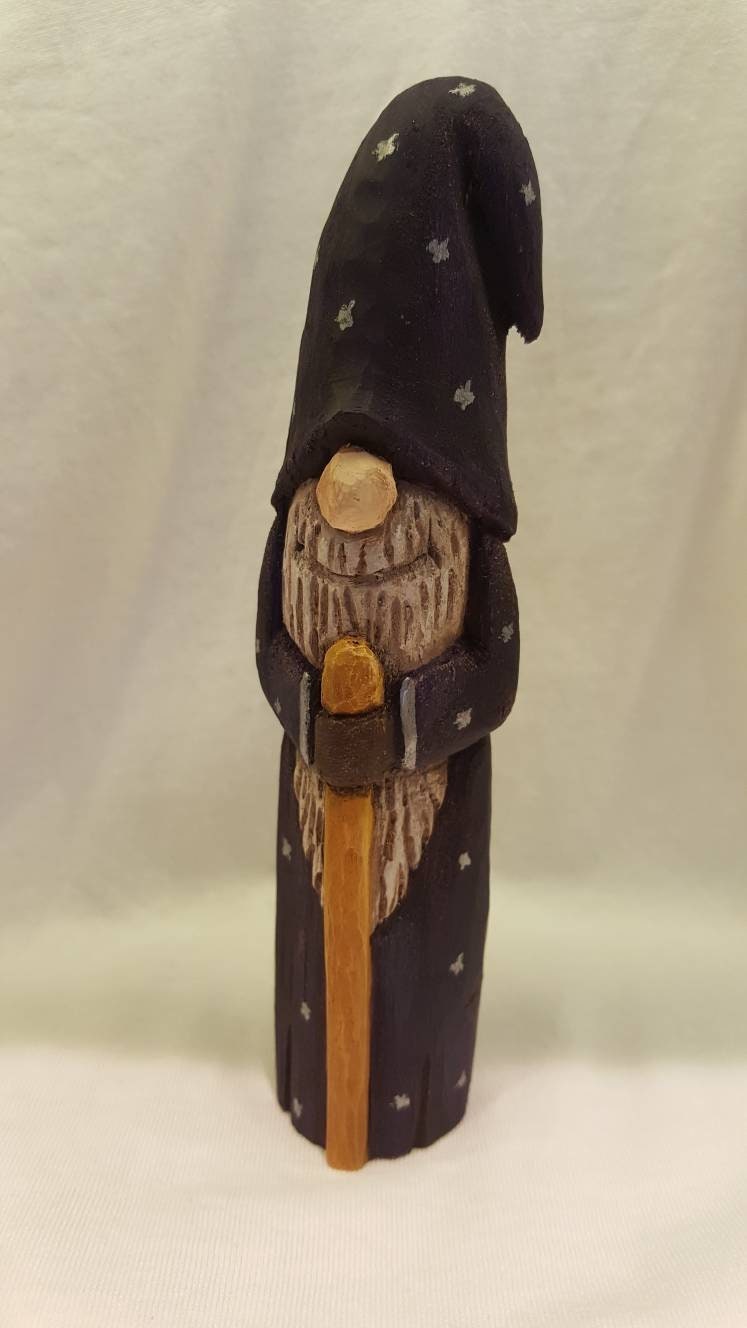 A hand carved hand painted wooden wizard | Etsy