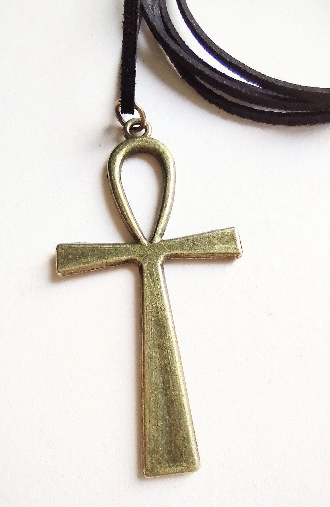Ankh Pendant, Egyptian Amulet Hieroglyph, Bronze and Leather, Unisex ...