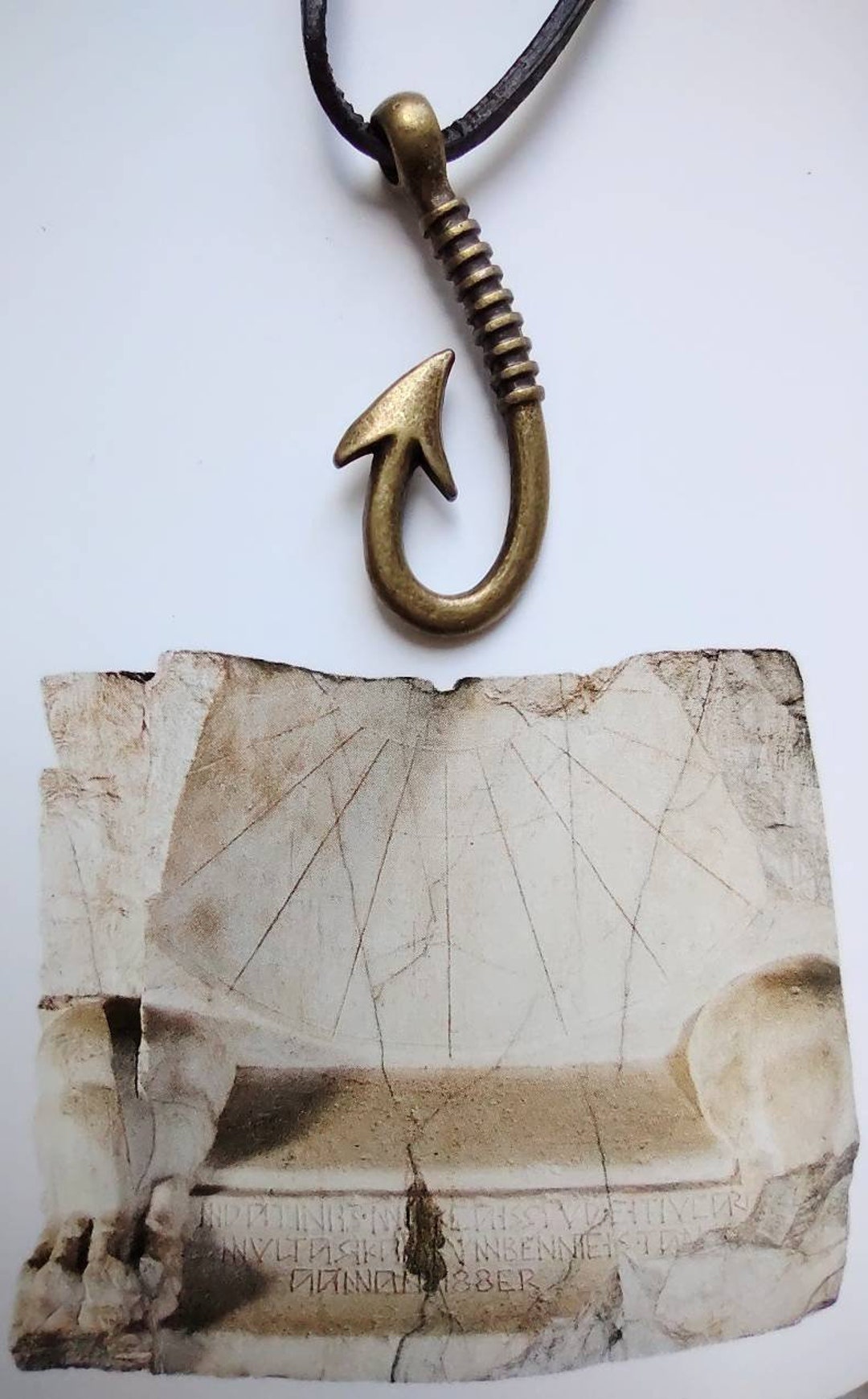 Metal Hook Large Pendant, Bronze Charm, Unisex Jewelry, Very Long Black ...