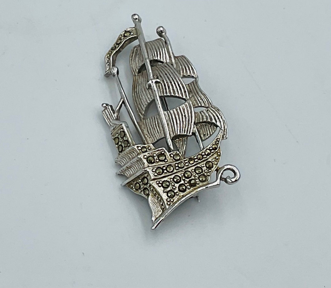 Majestic Sailing Ship Brooch: Maritime Elegance With Marcasite ...